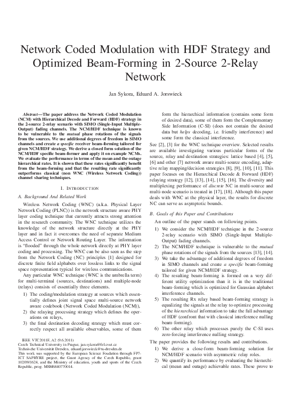(PDF) Network Coded Modulation with HDF Strategy and Optimized Beam-Forming in 2-Source 2-Relay ...