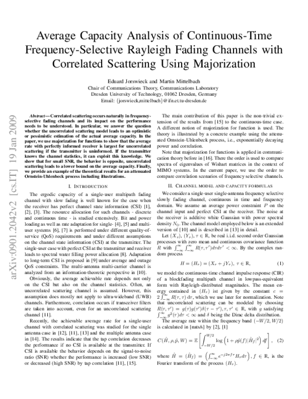 (PDF) Average capacity analysis of continuous-time frequency-selective Rayleigh fading channels ...