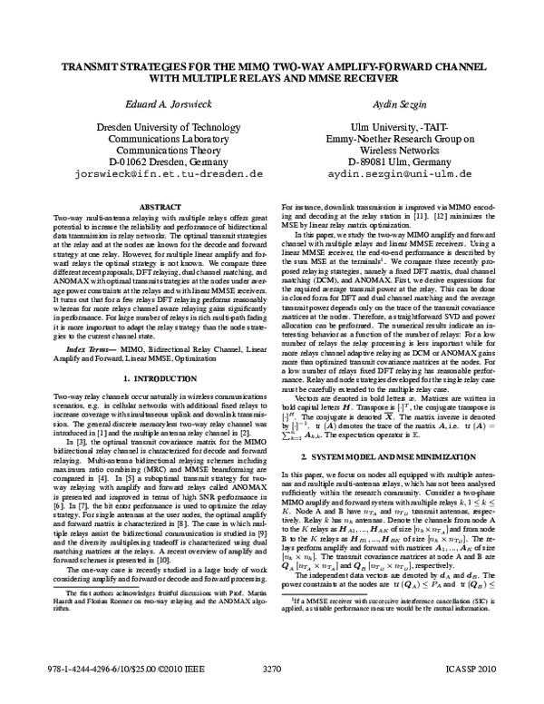 (PDF) Transmit strategies for the mimo two-way amplify-forward channel with multiple relays and ...