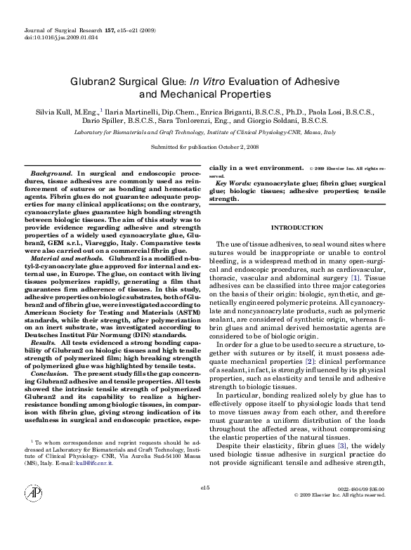 (PDF) Glubran2 Surgical Glue: In Vitro Evaluation of Adhesive and ...