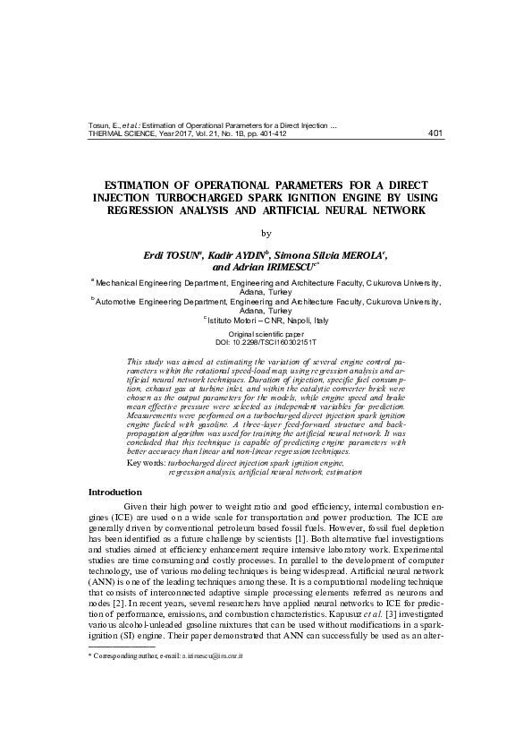 Pdf Estimation Of Operational Parameters For A Direct Injection Turbocharged Spark Ignition