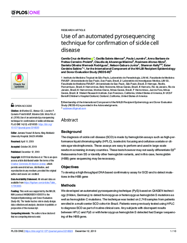 (PDF) Use of an automated pyrosequencing technique for confirmation of sickle cell disease