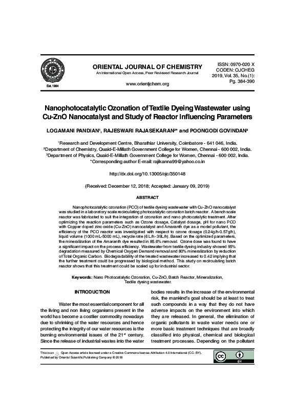 (PDF) Nanophotocatalytic Ozonation of Textile Dyeing Wastewater Using ...