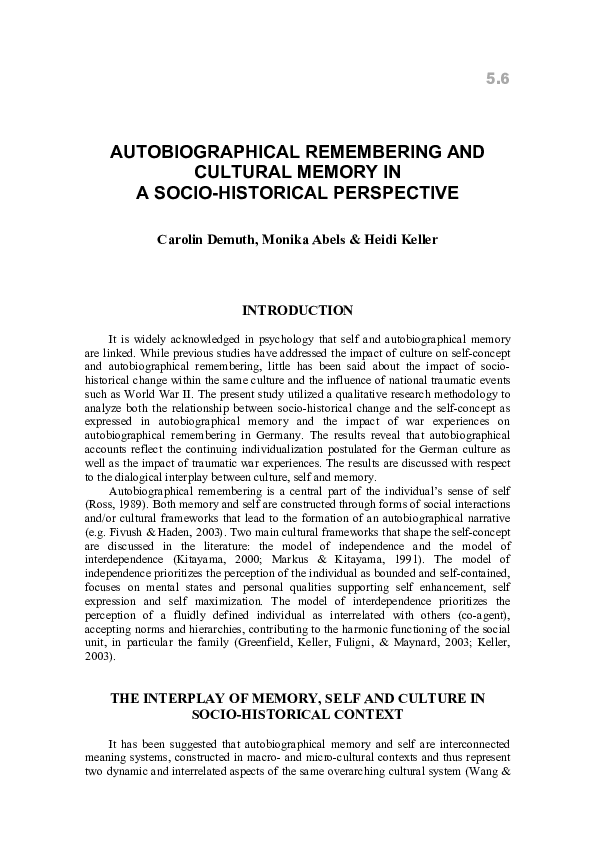 (PDF) Autobiographical Remembering and Cultural Memory in a Socio ...