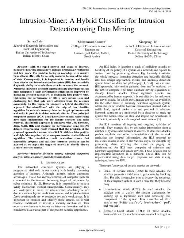 Pdf Intrusion Miner A Hybrid Classifier For Intrusion Detection Using Data Mining Samra