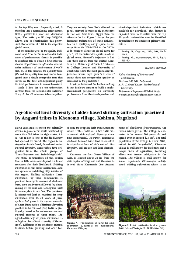 (PDF) Agrobio-Cultural Diversity of Alder Based Shifting Cultivation Practiced by Angami Tribes ...