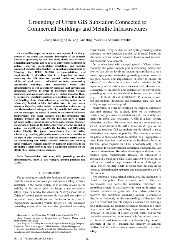 (PDF) Grounding of Urban GIS Substation Connected to Commercial ...