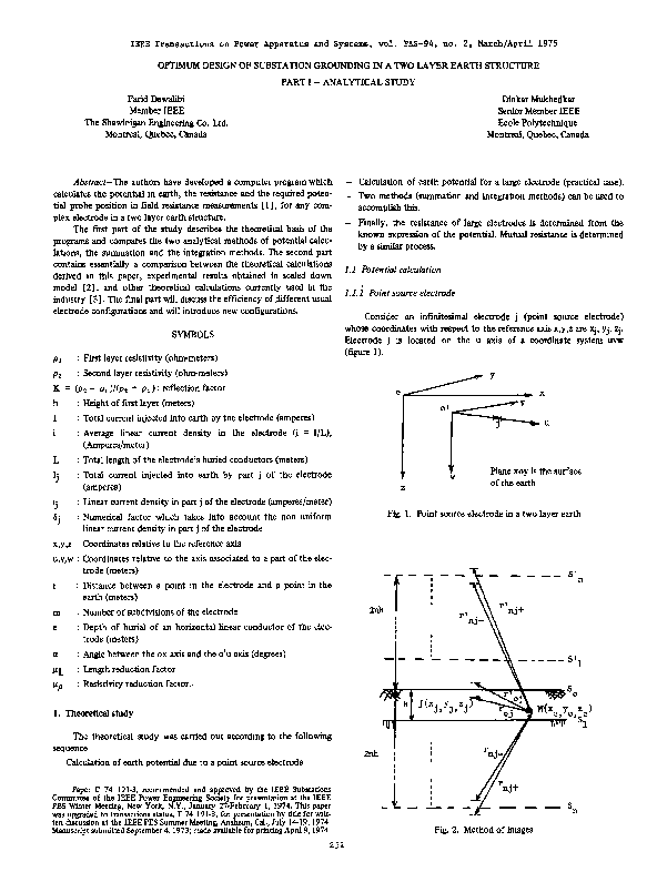 (PDF) Optimum design of substation grounding in a two layer earth structure: Part IߞAnalytical study