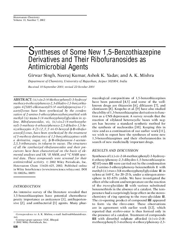 (PDF) Syntheses of some new 1,5-benzothiazepine derivatives and their ...