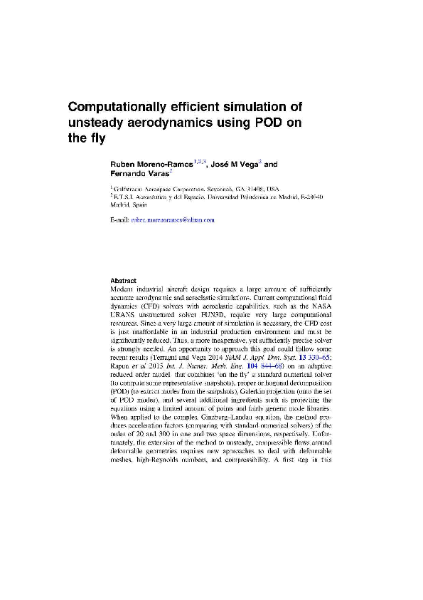 Pdf Computationally Efficient Simulation Of Unsteady Aerodynamics Using Pod On The Fly