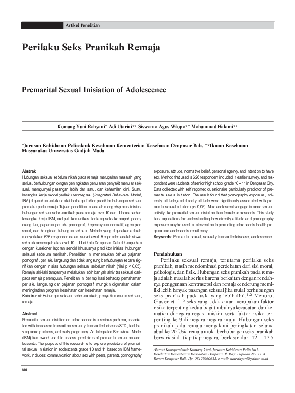 (PDF) Perilaku Seks Pranikah Remaja