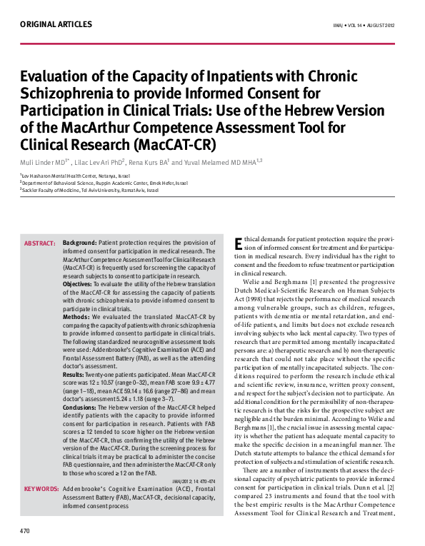 (PDF) Evaluation of the capacity of inpatients with chronic ...