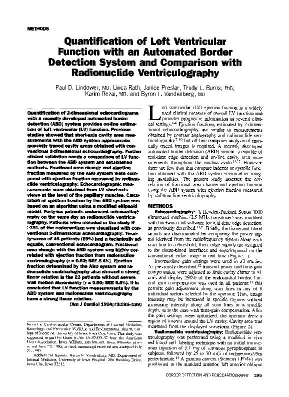 Pdf Quantification Of Left Ventricular Function With An Automated Border Detection System And