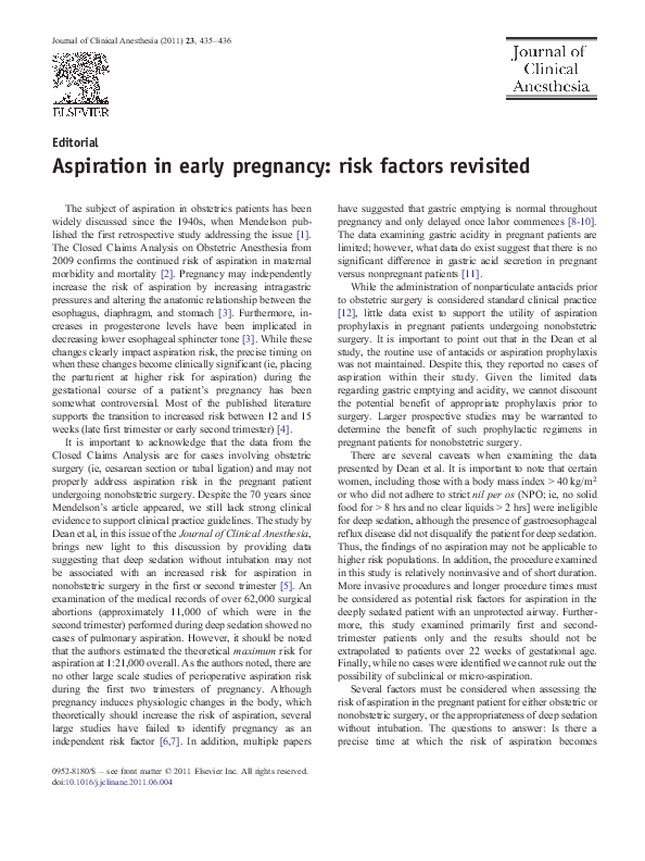 (PDF) Aspiration in early pregnancy: risk factors revisited