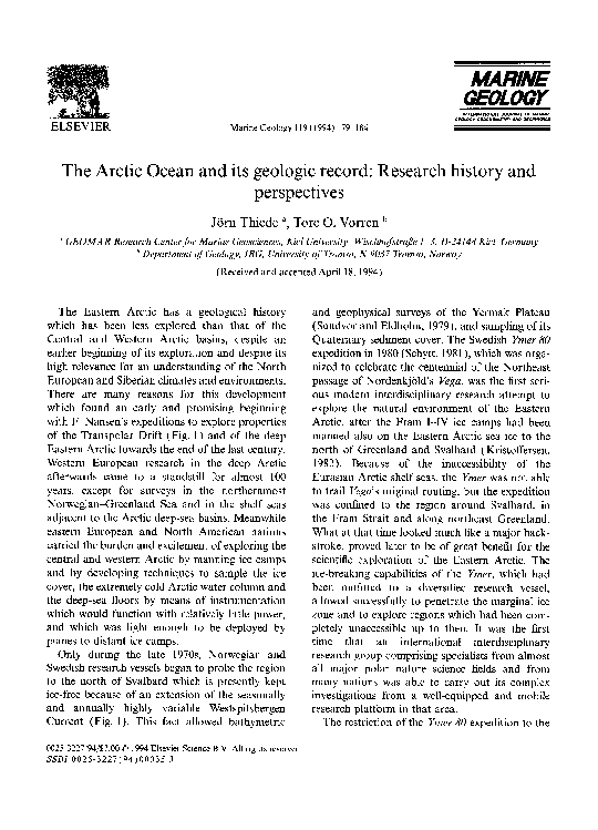 (PDF) The Arctic Ocean and its geologic record: Research history and ...