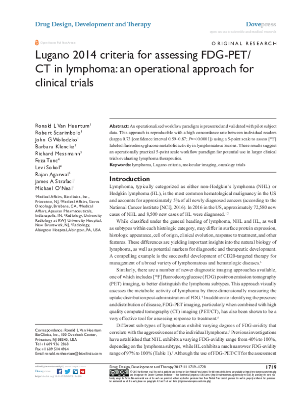 (PDF) Lugano 2014 criteria for assessing FDG-PET/CT in lymphoma: an ...