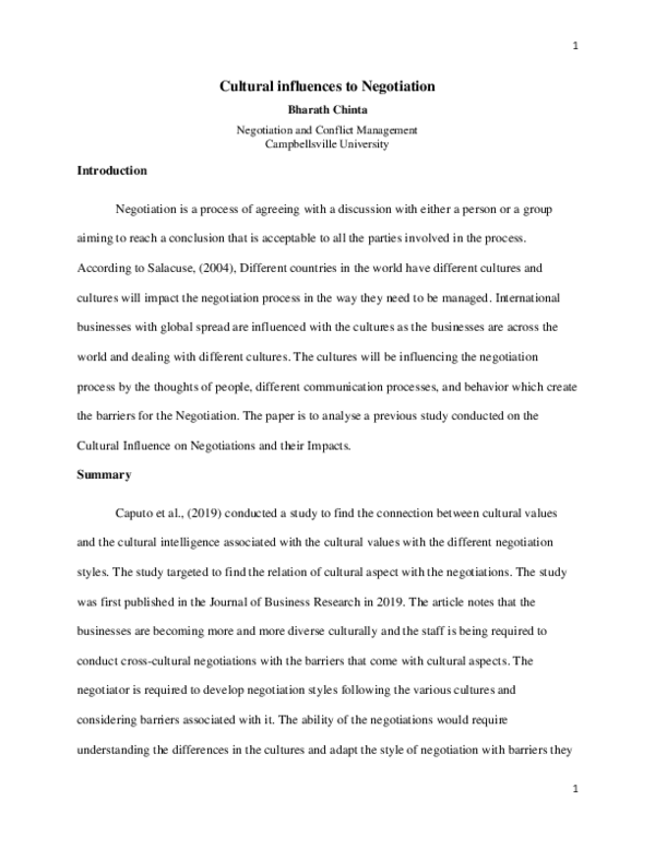 (PDF) Cultural influences to Negotiation