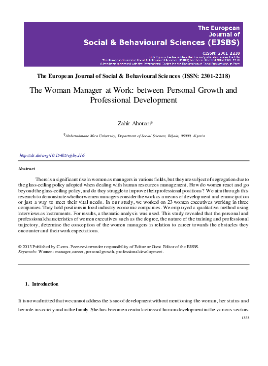 (PDF) The Woman at work: Between Personal Growth and Professional ...