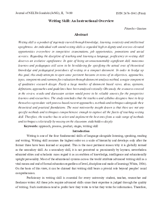 (PDF) Writing Skill: An Instructional Overview