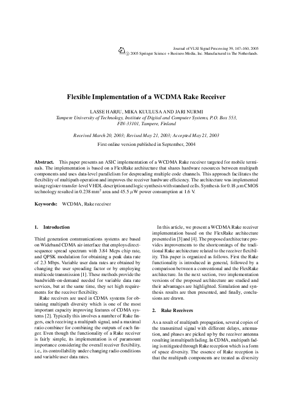 (PDF) Flexible Implementation of a WCDMA Rake Receiver