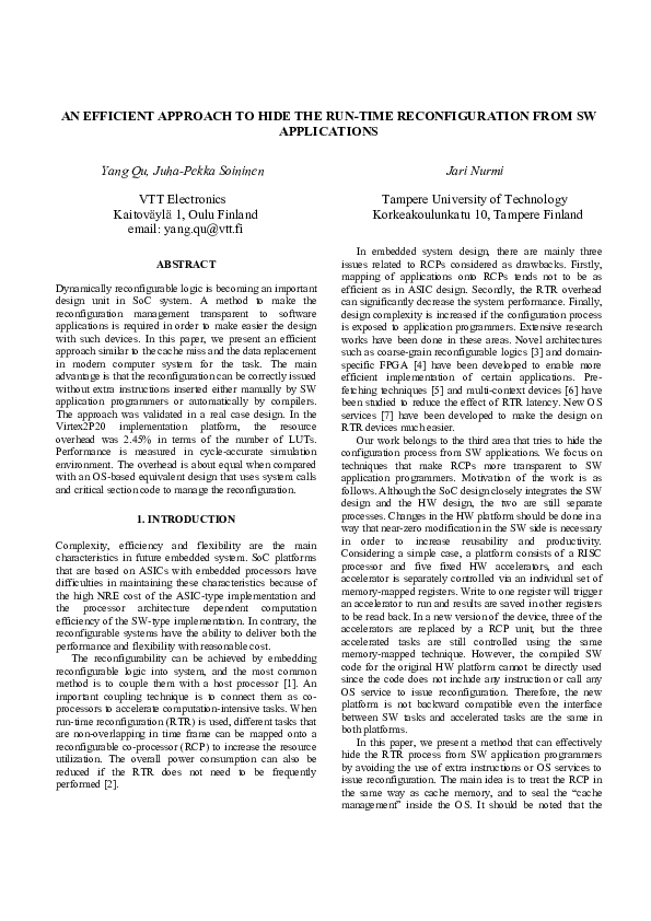 (PDF) An efficient approach to hide the run-time reconfiguration from SW applications