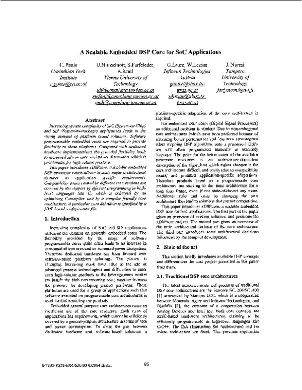 Pdf A Scalable Embedded Dsp Core For Soc Applications