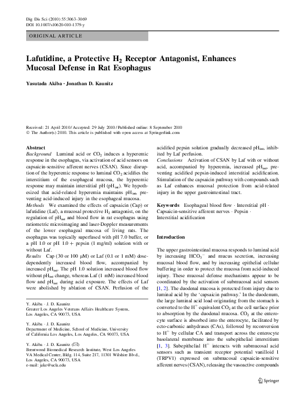 (PDF) Lafutidine, a Protective H2 Receptor Antagonist, Enhances Mucosal ...