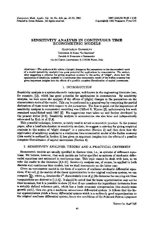 Pdf Sensitivity Analysis In Continuous Time Econometric Models