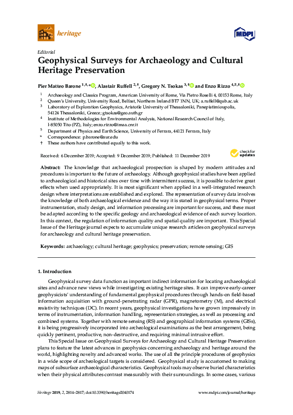(PDF) Geophysical Surveys for Archaeology and Cultural Heritage Preservation