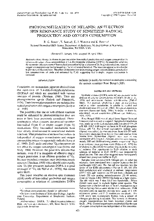 (PDF) Melanin Photosensitization: Free Radical and Oxygen Dynamics