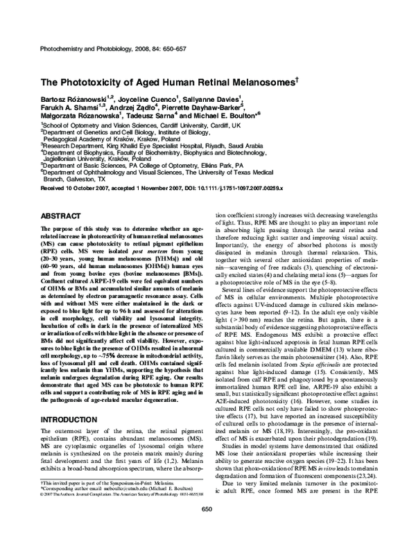 (PDF) The Phototoxicity of Aged Human Retinal Melanosomes