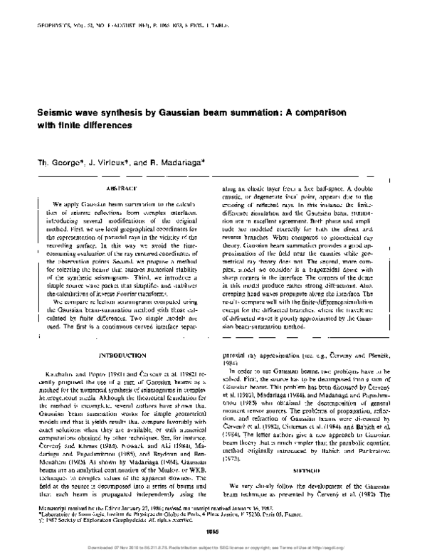 Pdf Seismic Wave Synthesis By Gaussian Beam Summation A Comparison With Finite Differences