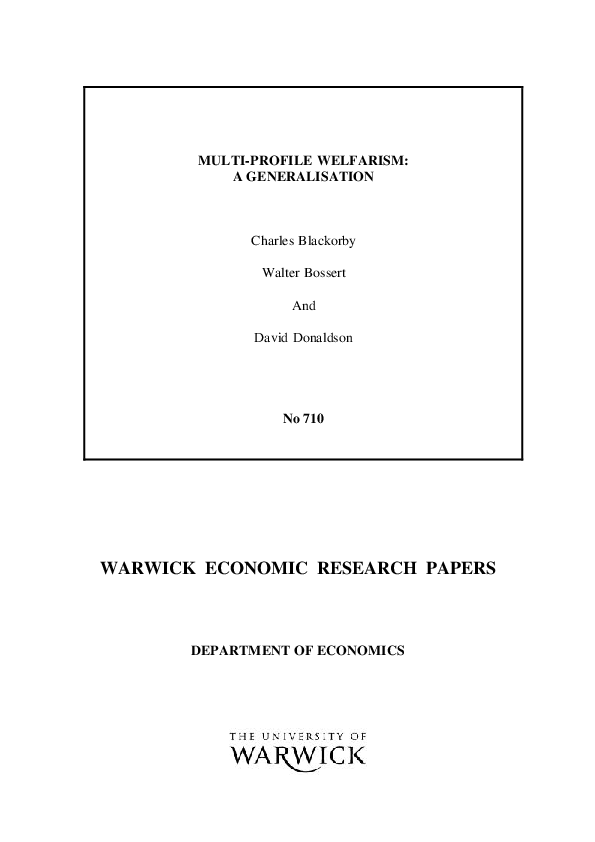 (PDF) Multi-Profile Welfarism : A Generalisation