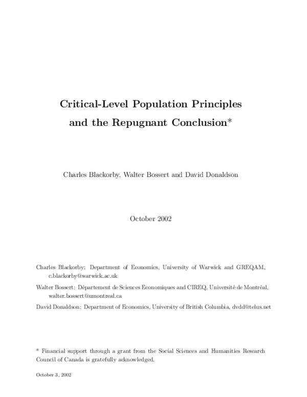 (PDF) Critical-Level Population Principles And The Repugnant Conclusion
