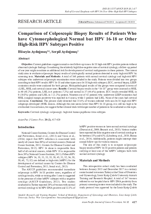 (PDF) Comparison of Colposcopic Biopsy Results of Patients Who have ...
