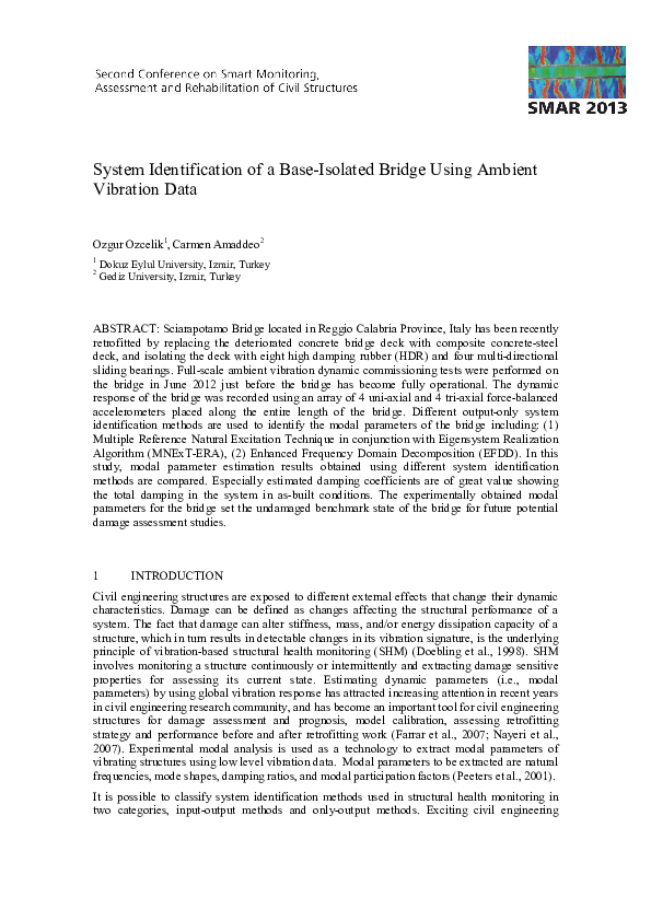 (PDF) System Identification of a Base-Isolated Bridge Using Ambient ...