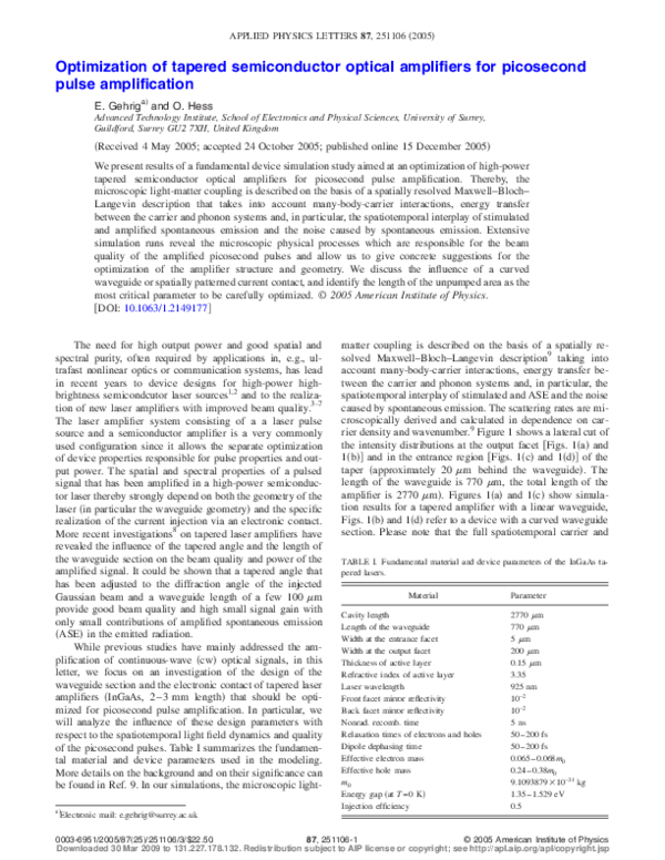 (PDF) Optimization of tapered semiconductor optical amplifiers for ...