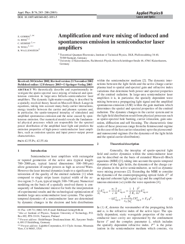 (PDF) Wave Mixing in Semiconductor Laser Amplifiers