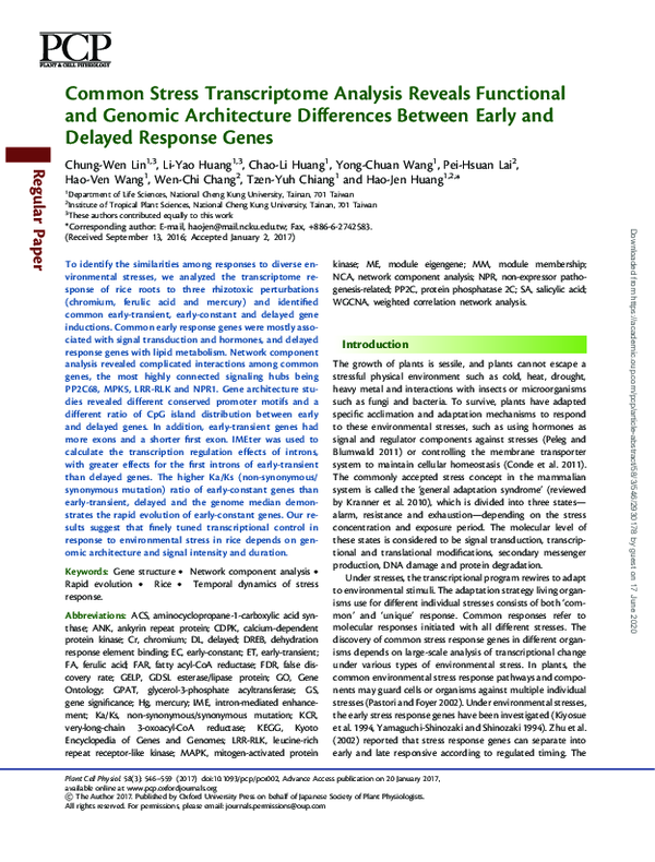 (PDF) Common Stress Transcriptome Analysis Reveals Functional and ...
