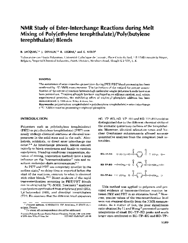 (PDF) NMR study of ester-interchange reactions during melt mixing of ...