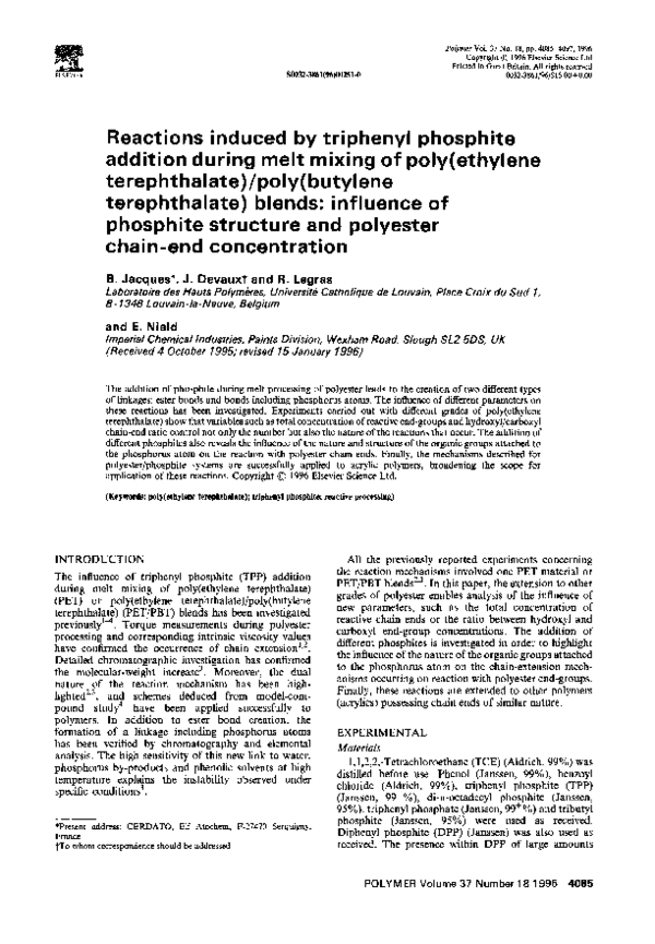 (PDF) Reactions induced by triphenyl phosphite addition during melt ...