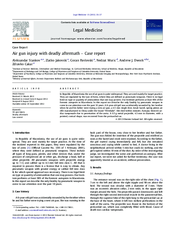 (PDF) Air gun injury with deadly aftermath – Case report