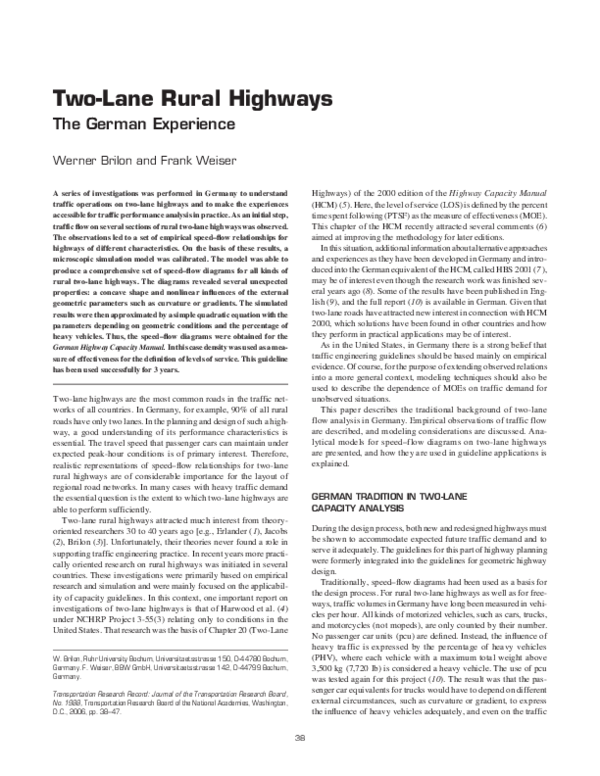 (PDF) Two-Lane Rural Highways: The German Experience