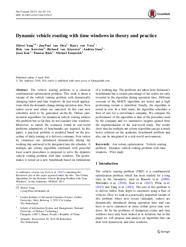 (PDF) Dynamic vehicle routing with time windows in theory and practice