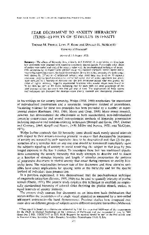 (PDF) Fear decrement to anxiety hierarchy items—Effects of stimulus ...