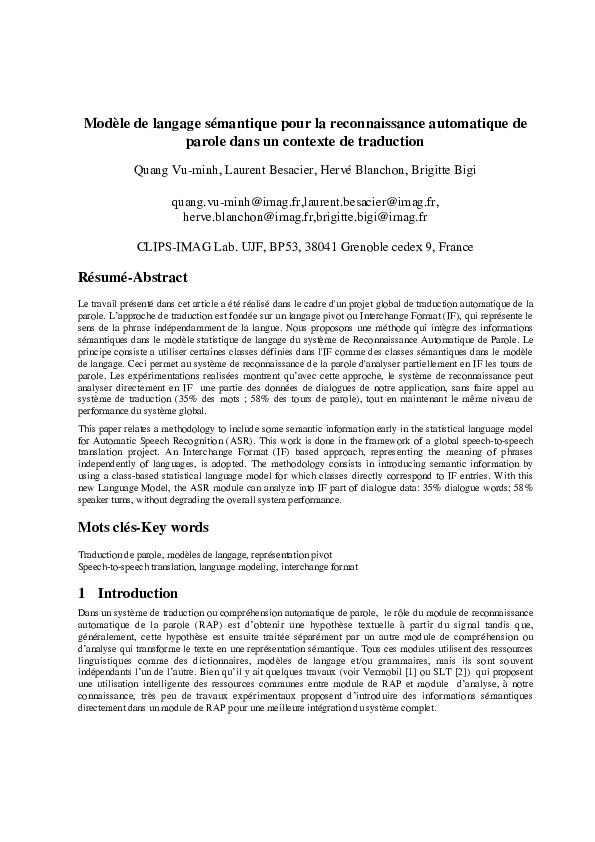 (PDF) Modèle de langage sémantique pour la reconnaissance automatique ...