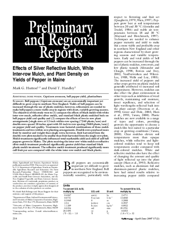 (PDF) Effects of silver reflective mulch, white inter-row mulch, and ...