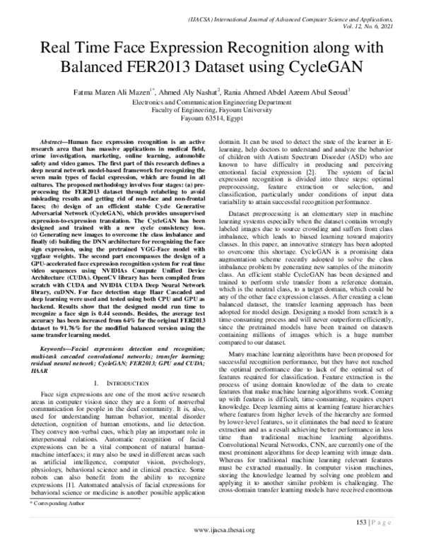 (PDF) Real Time Face Expression Recognition along with Balanced FER2013 Dataset using CycleGAN