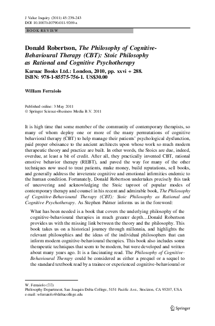 (PDF) Donald Robertson, The Philosophy of Cognitive-Behavioural Therapy ...