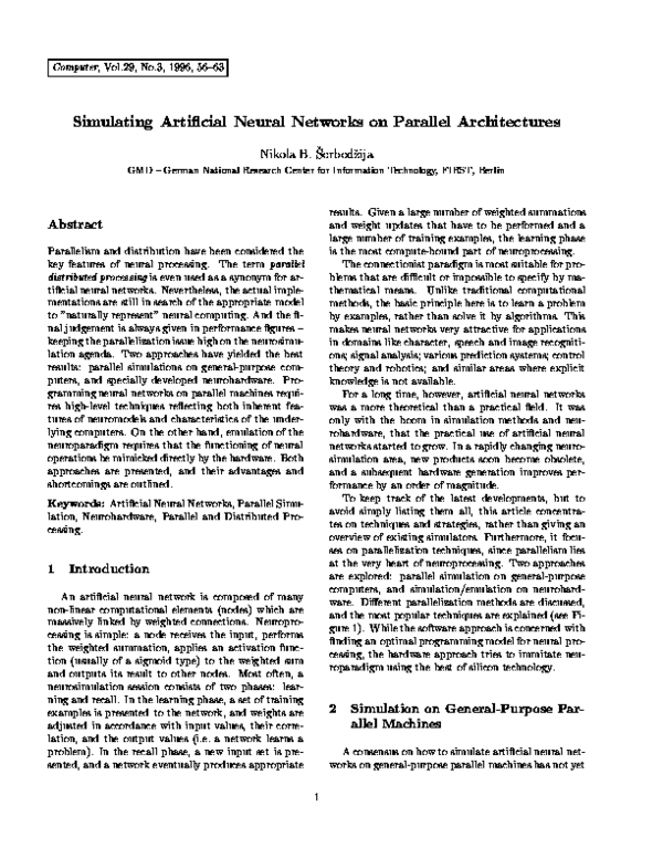 (PDF) Simulating artificial neural networks on parallel architectures